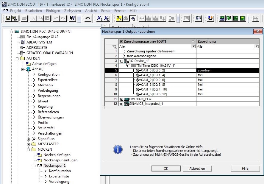 Time-based IO in Simotion Scout projektieren